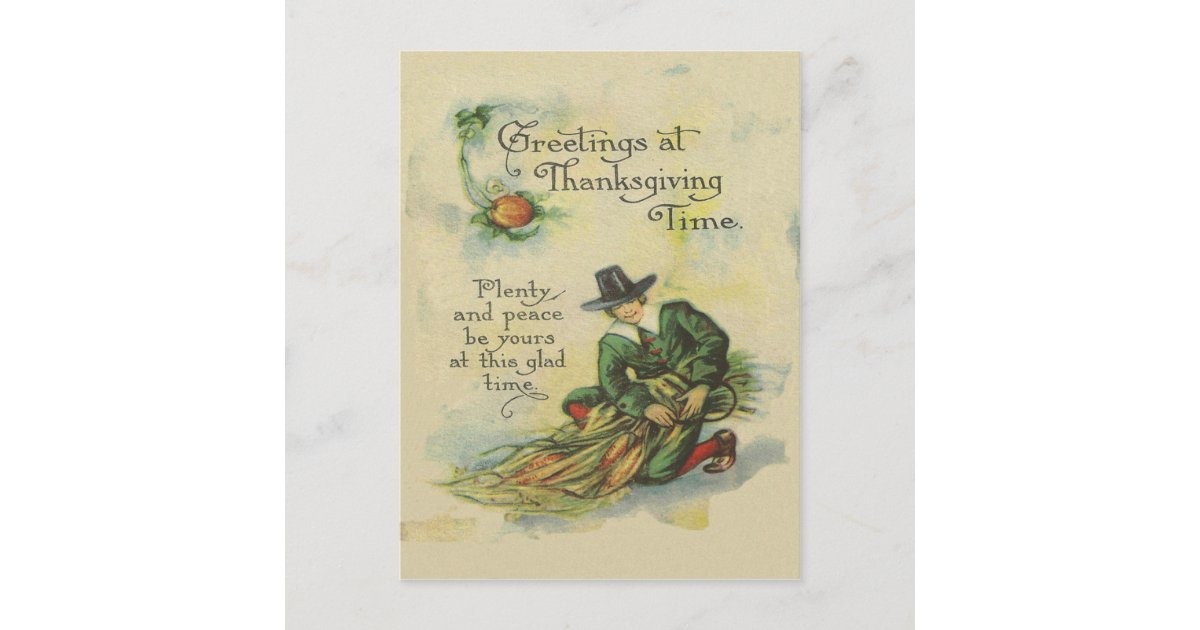 Pilgrim Thanksgiving Greetings Holiday Postcard | Zazzle