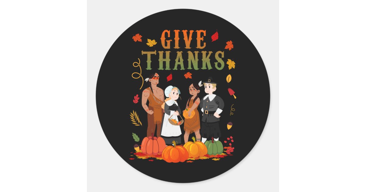Pilgrims And Natives American Indian Thanksgiving Classic Round Sticker ...