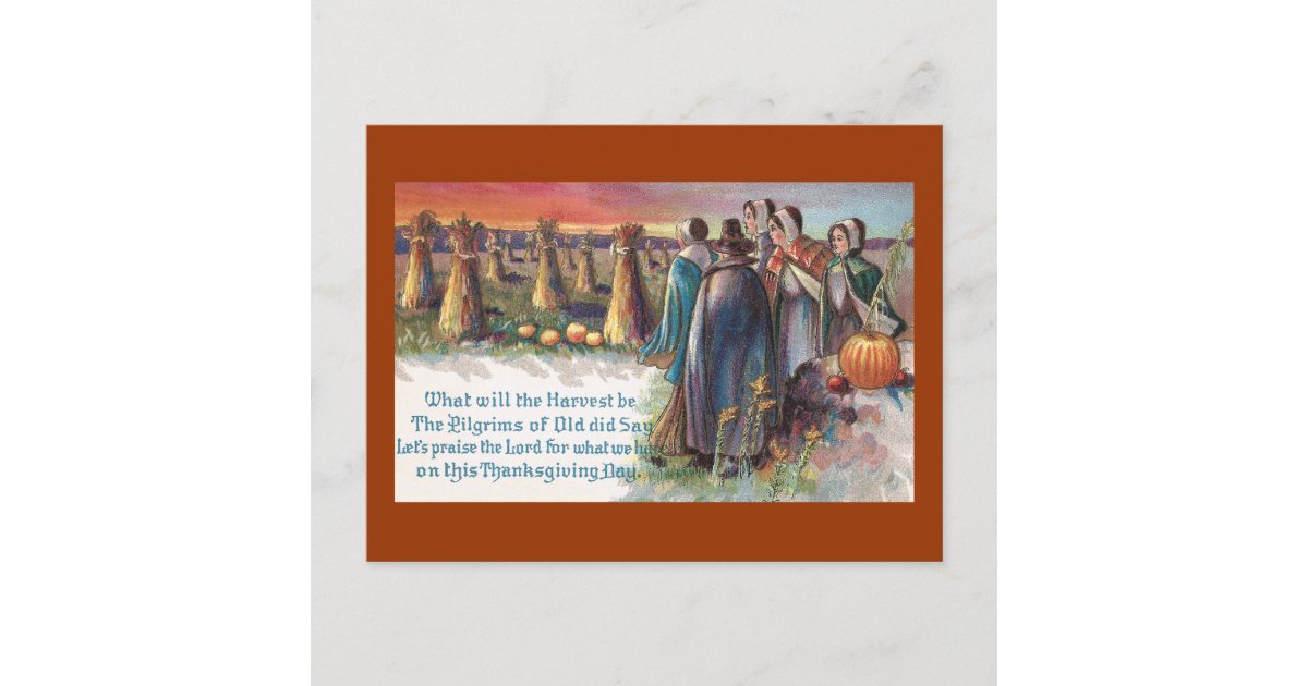 Pilgrims and Pumpkins Vintage Thanksgiving Holiday Postcard | Zazzle