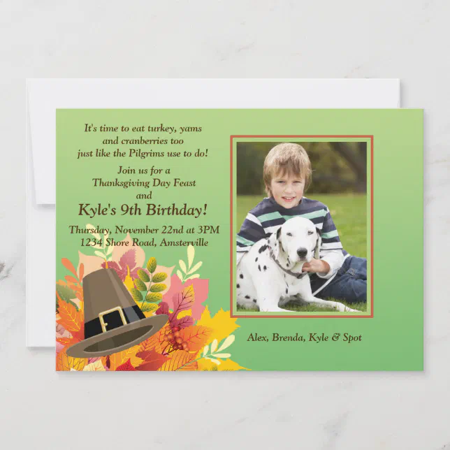 Pilgrim's Hat Birthday Photo Invitation | Zazzle