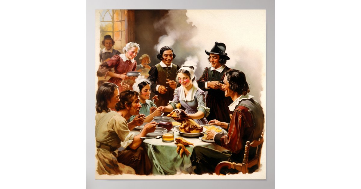 Pilgrims Sitting at a Table Poster | Zazzle