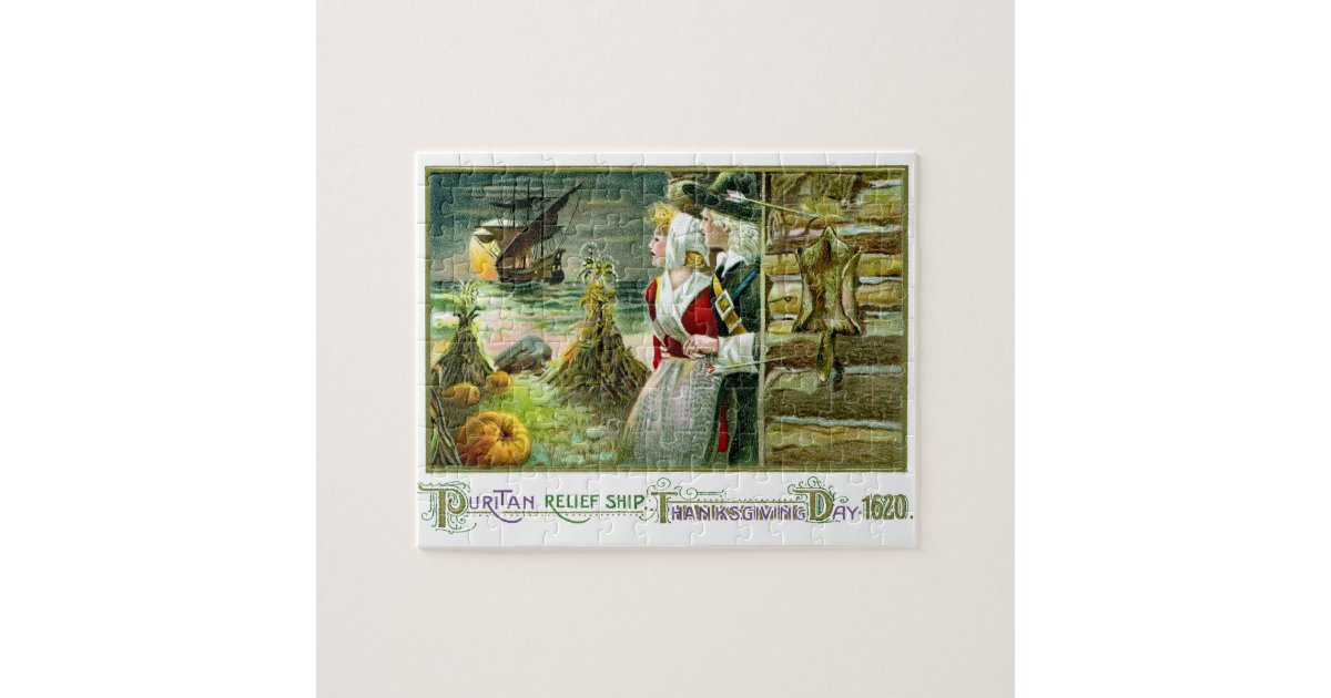 Pilgrim's Thanksgiving of 1620 Jigsaw Puzzle | Zazzle