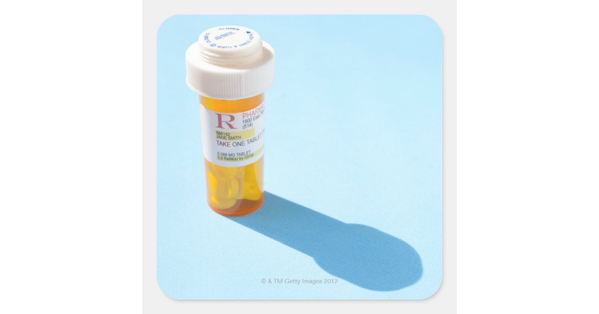 Pill bottle full of medication square sticker | Zazzle