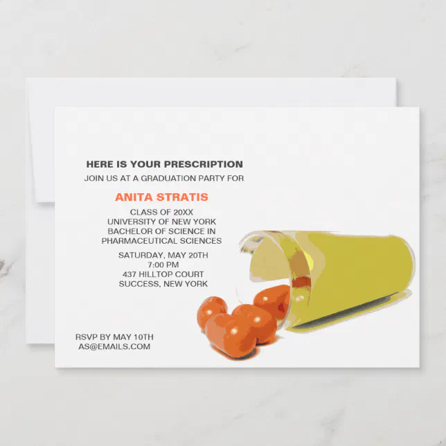 Pill Bottle Pharmacist Graduation Invitation | Zazzle