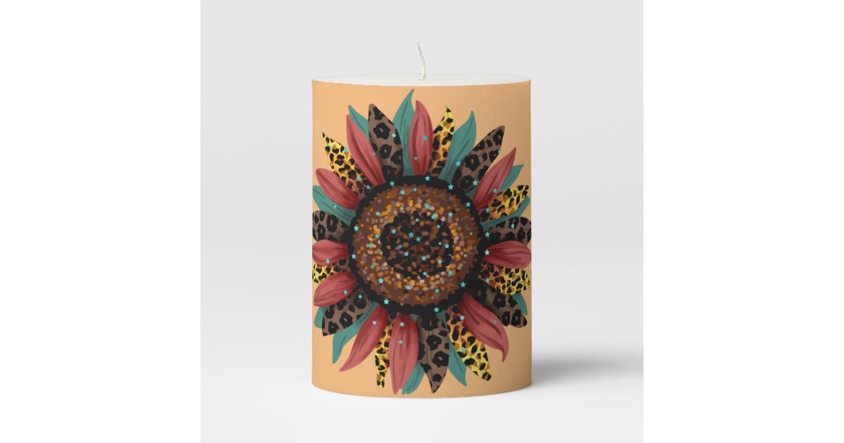 Pillar Candle With Fall Sunflower Design | Zazzle