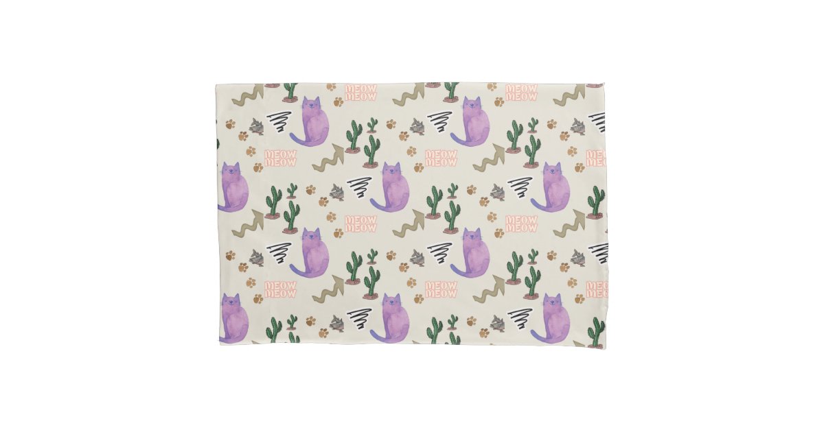 Pillow Case Cat Fish Meow Paws Cactus | Zazzle