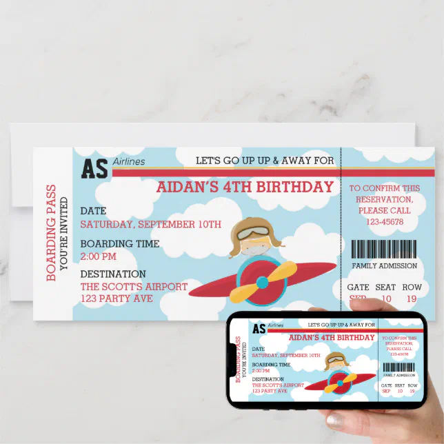 Pilot Birthday Invitations (Blonde Ticket Style) | Zazzle