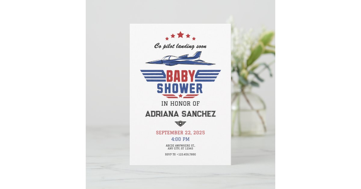 Pilot fighter plane baby shower invitation | Zazzle