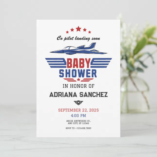 Pilot fighter plane baby shower invitation | Zazzle