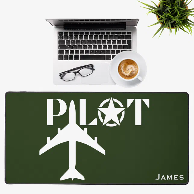 Pilot Typography & Airplane Minimalist Personalize Desk Mat | Zazzle