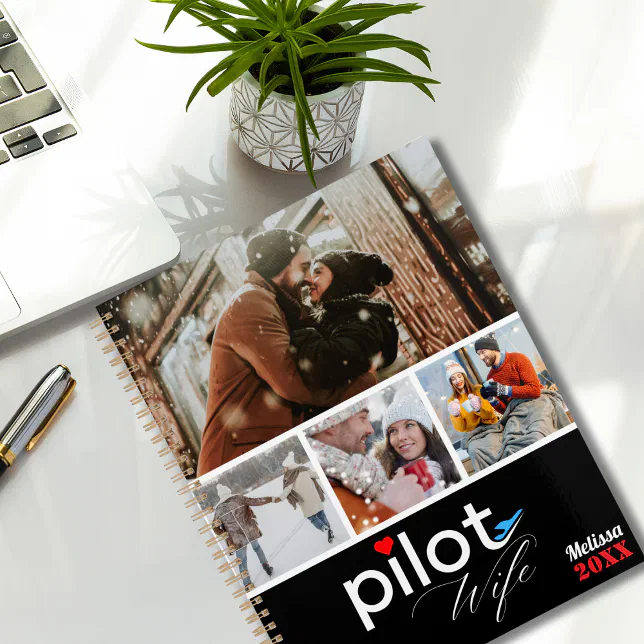 Pilot Wife Typography & Airplane,Minimalist Photo Planner | Zazzle