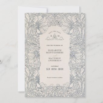 Pimpernel Muted Blue Steel Gray William Morris Invitation | Zazzle