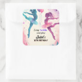 Pin modern cute Jump girl gymnastics 10th birthday Square Sticker | Zazzle