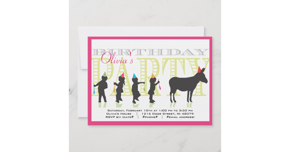 Pin the Tail on the Donkey Birthday Invitation | Zazzle