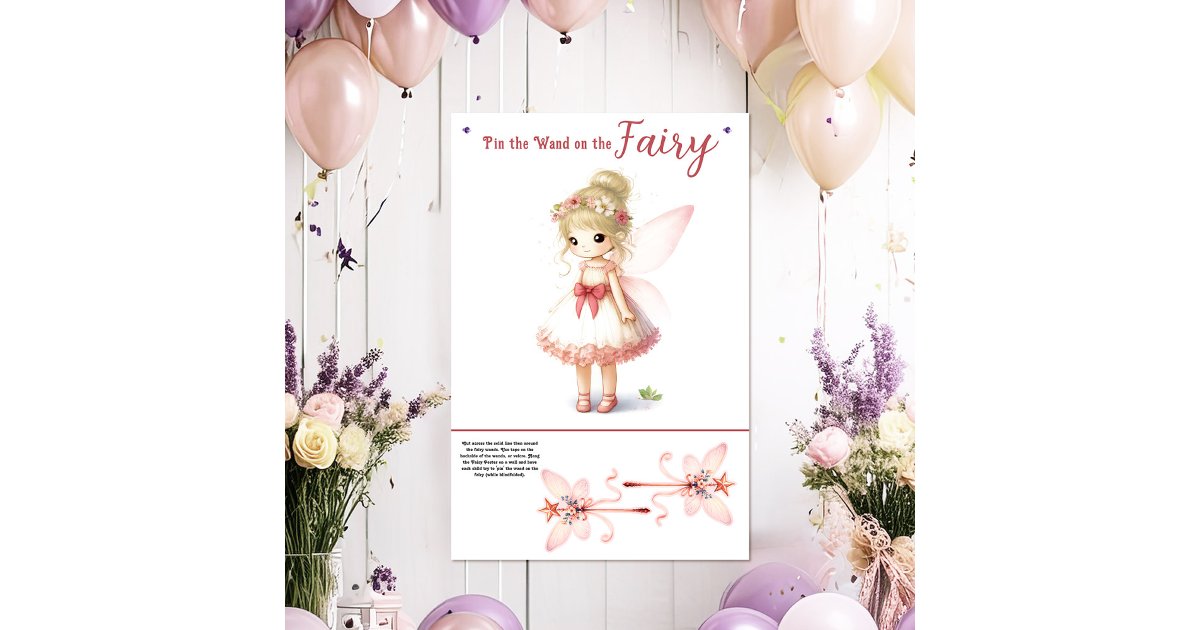 Pin the Wand on the Fairy Birthday Party Game Poster | Zazzle