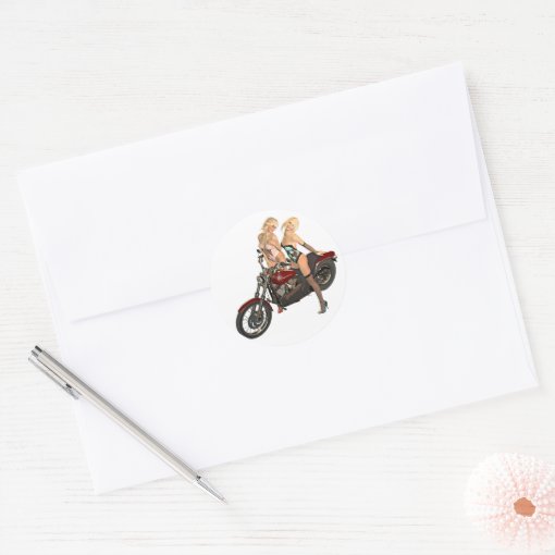 Pin-up biker girls classic round sticker | Zazzle