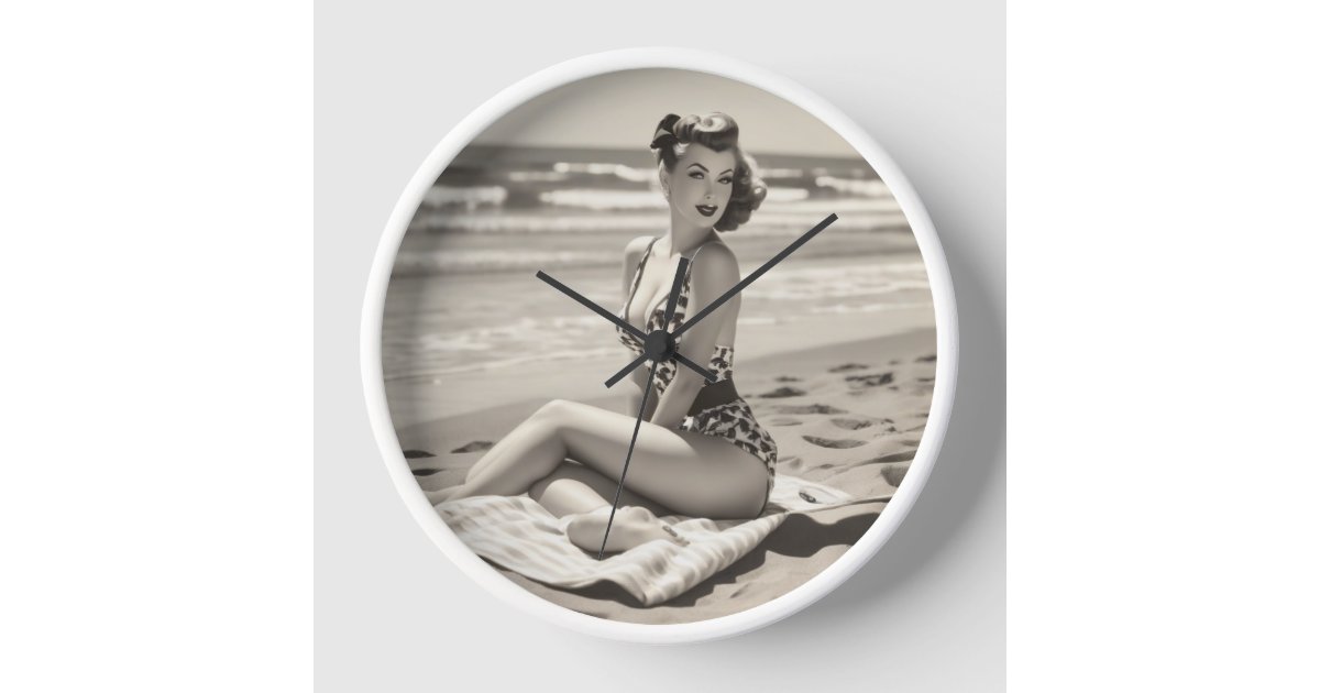 pin up clock at the beach | Zazzle