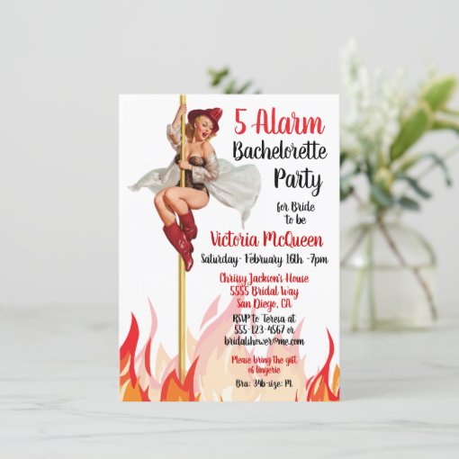 Pin up Fire Pole Lingerie Party Invitation | Zazzle