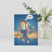Pin-up girl with a bouquet of flowers postcard | Zazzle