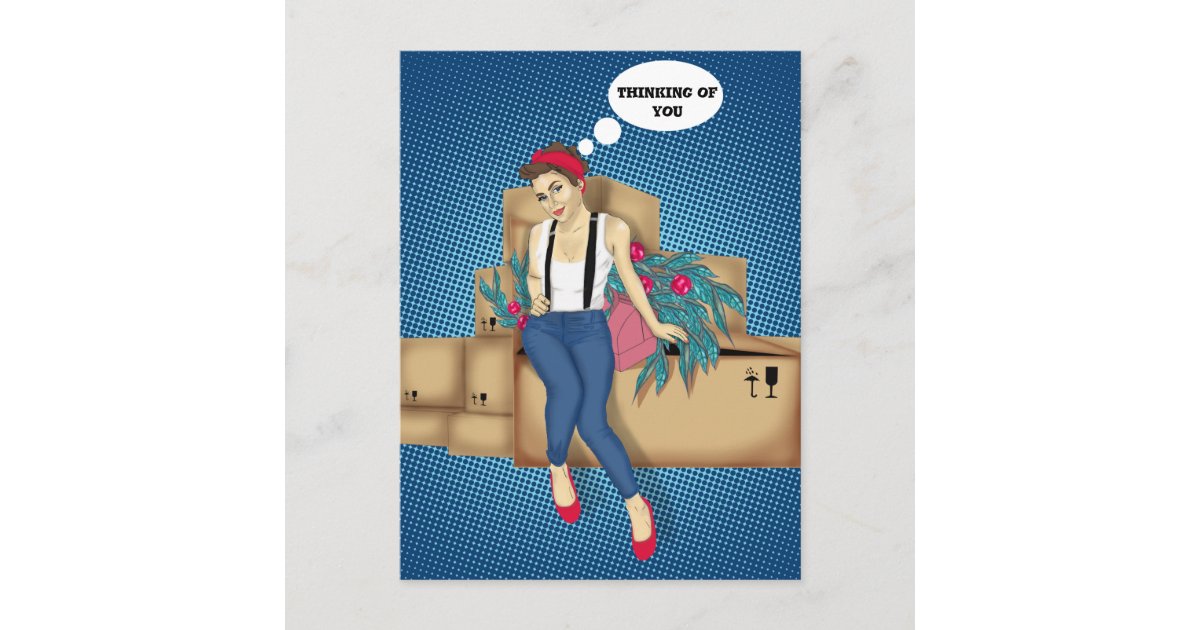 Pin-up girl with a bouquet of flowers postcard | Zazzle
