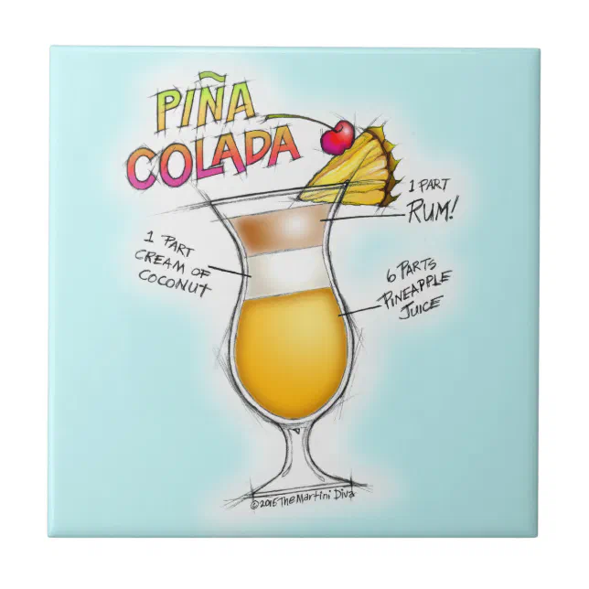 PINA COLADA RECIPE COCKTAIL ART CERAMIC TILE | Zazzle