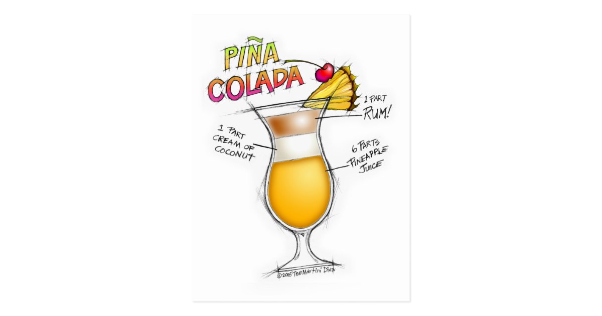 PINA COLADA RECIPE COCKTAIL ART POSTCARD | Zazzle.com