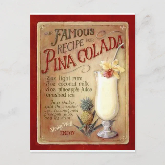 Pina colada recipe postcard | Zazzle