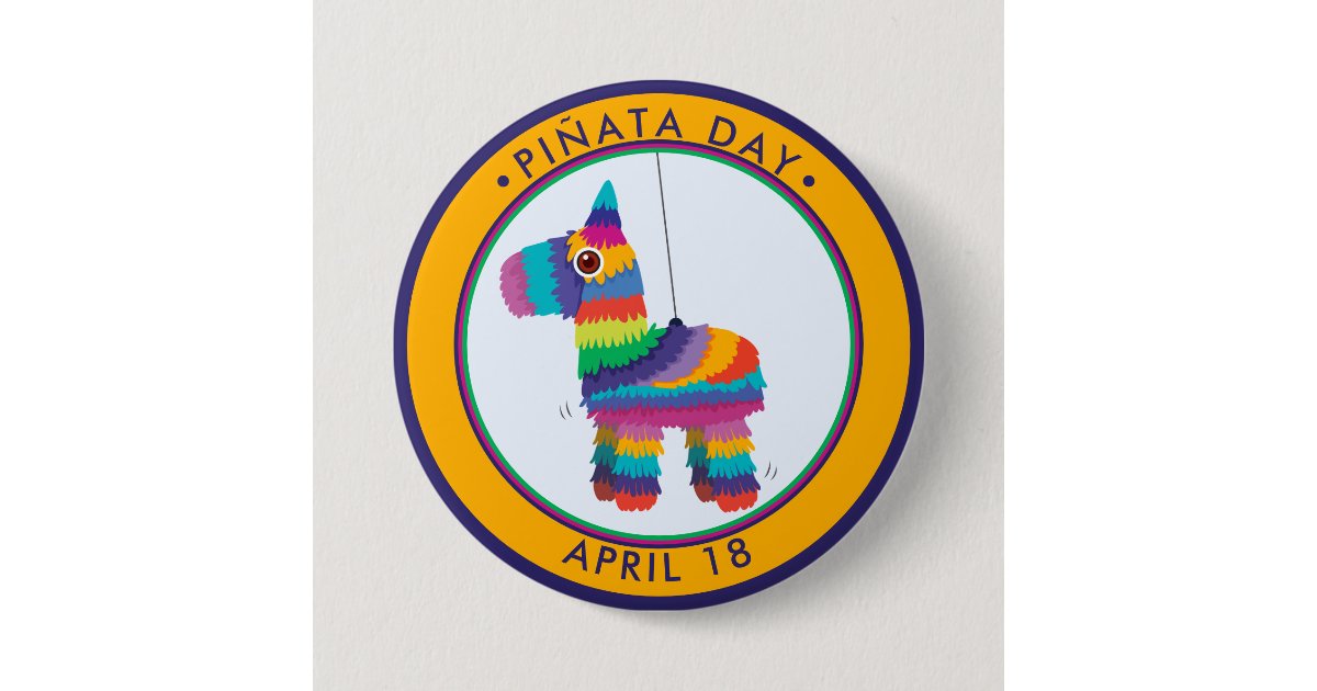 Pinata Day, cartoon donkey piñata Button | Zazzle