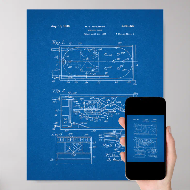 Pinball Game Patent - Blueprint Poster | Zazzle