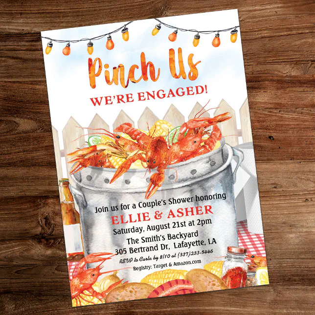 Pinch Us Engagement Crawfish Boil Invitation | Zazzle