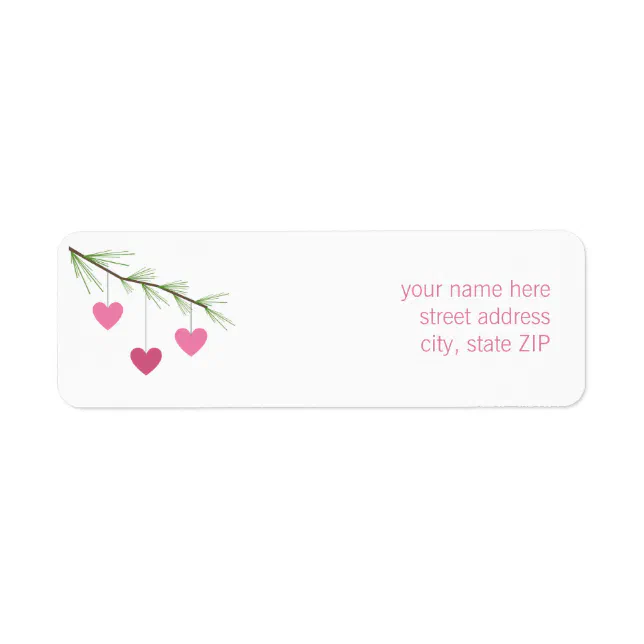 Pine Bough & Pink Hearts Valentine's Address Label | Zazzle