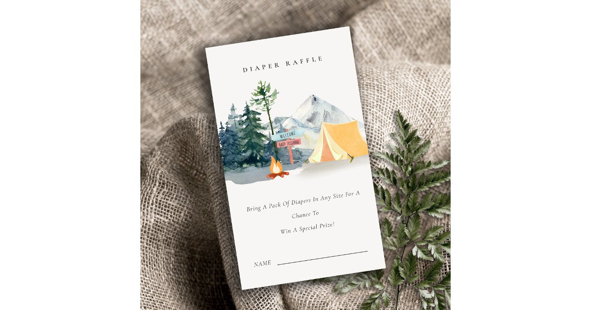 Pine Camping Mountain Diaper Raffle Baby Shower Enclosure Card | Zazzle