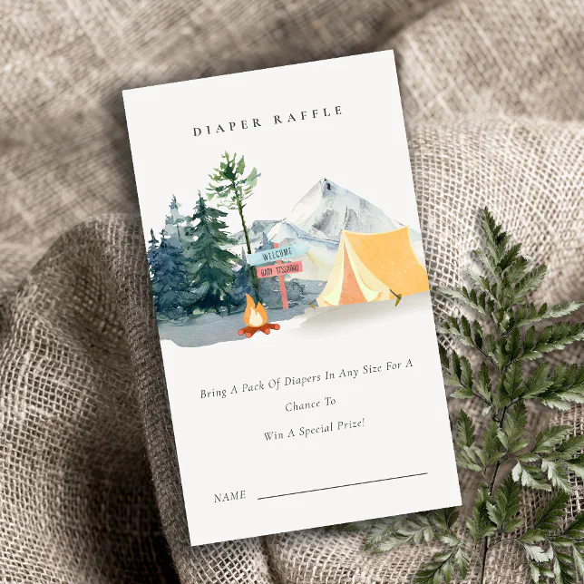 Pine Camping Mountain Diaper Raffle Baby Shower Enclosure Card | Zazzle