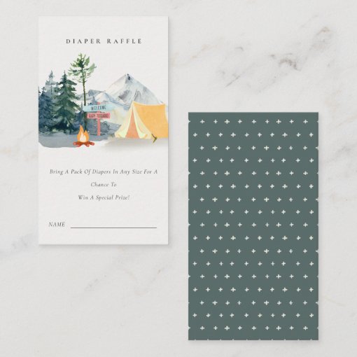 Pine Camping Mountain Diaper Raffle Baby Shower Enclosure Card | Zazzle