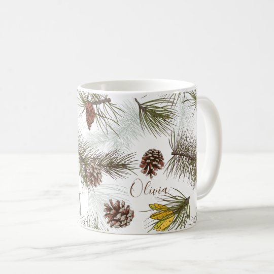 Pine Cones and Evergreen YOUR NAME Coffee Mug | Zazzle.com