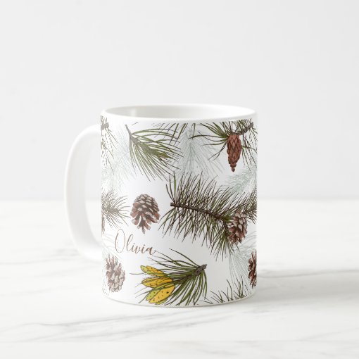 Pine Cones and Evergreen YOUR NAME Coffee Mug | Zazzle