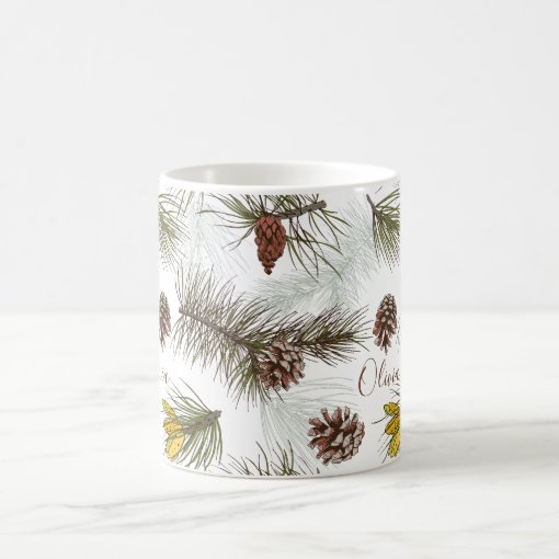 Pine Cones and Evergreen YOUR NAME Coffee Mug | Zazzle