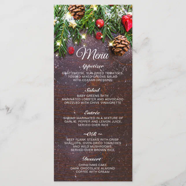 Pine Cones Branch Rustic Christmas Holiday Dinner Menu | Zazzle