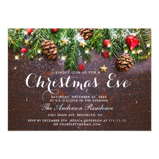 Pine Cones Branch Rustic Holiday Christmas Eve Invitation | Zazzle.com