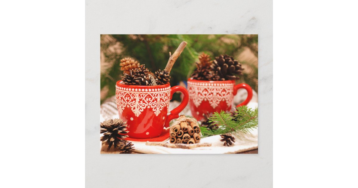 Pine cones in coffee cups postcard | Zazzle