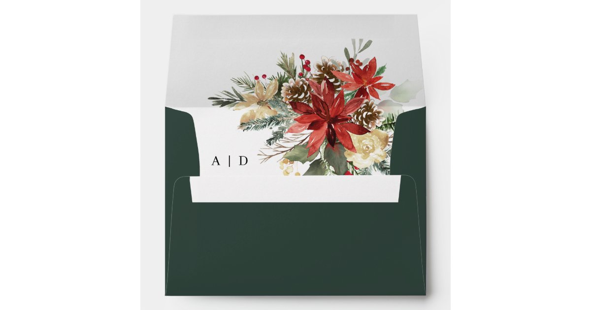 Pine Floral Christmas Wedding Invitation Envelope | Zazzle