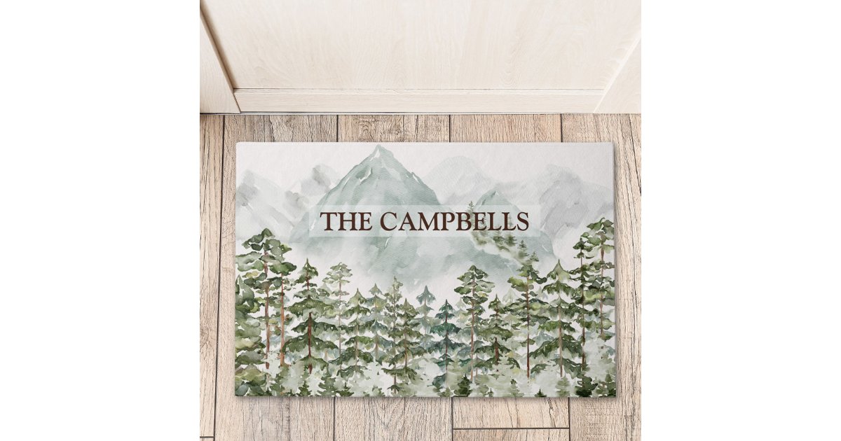 Pine Forest and Mountains Doormat | Zazzle