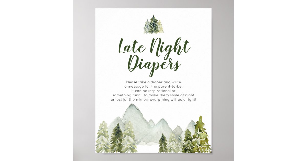 Pine Tree Adventure Baby Shower Late Night Diapers Poster | Zazzle