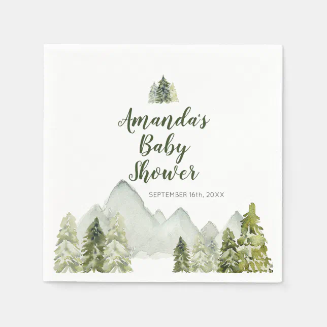 Pine Tree Adventure Mountain Baby Shower Napkins | Zazzle