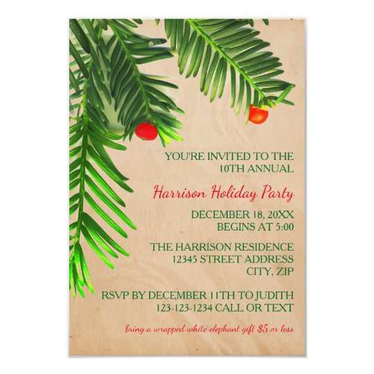 Pine Tree Branch - 3x5 Christmas Party Invitation | Zazzle.com