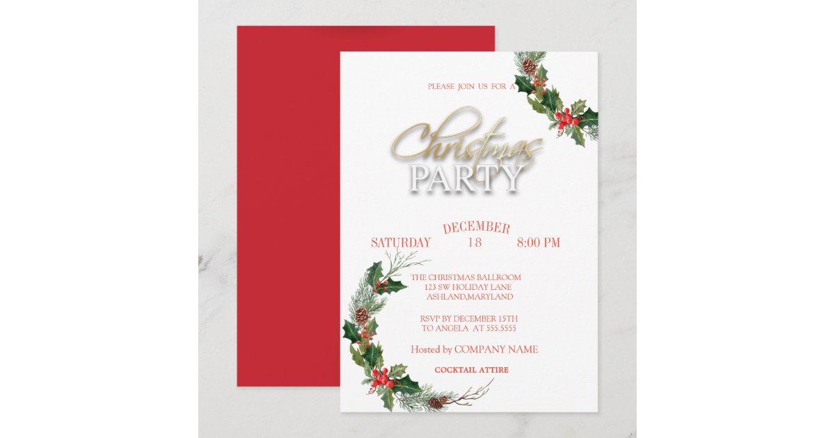 Pine Tree Branches Christmas Company Party Invitation | Zazzle