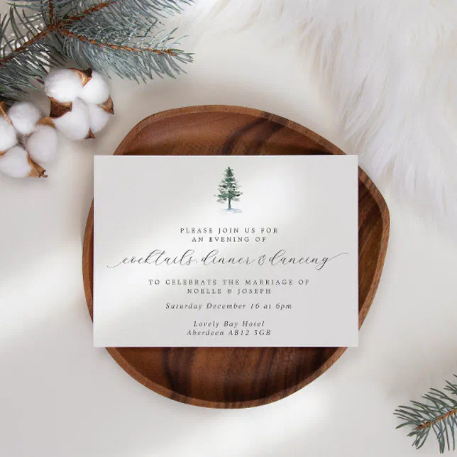Pine Tree Calligraphy Wedding Reception Invitation | Zazzle