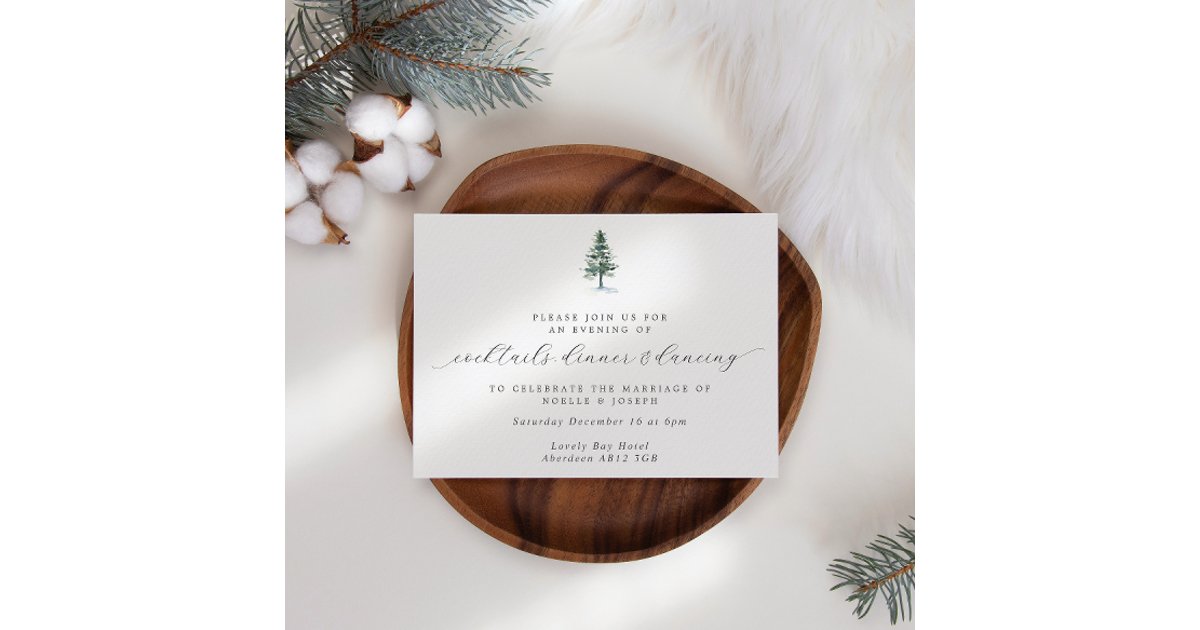 Pine Tree Calligraphy Wedding Reception Invitation | Zazzle