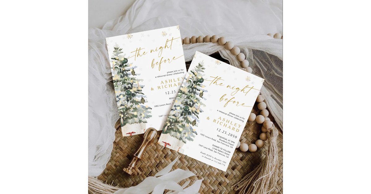 Pine Tree Christmas Rehearsal Dinner Invitation | Zazzle