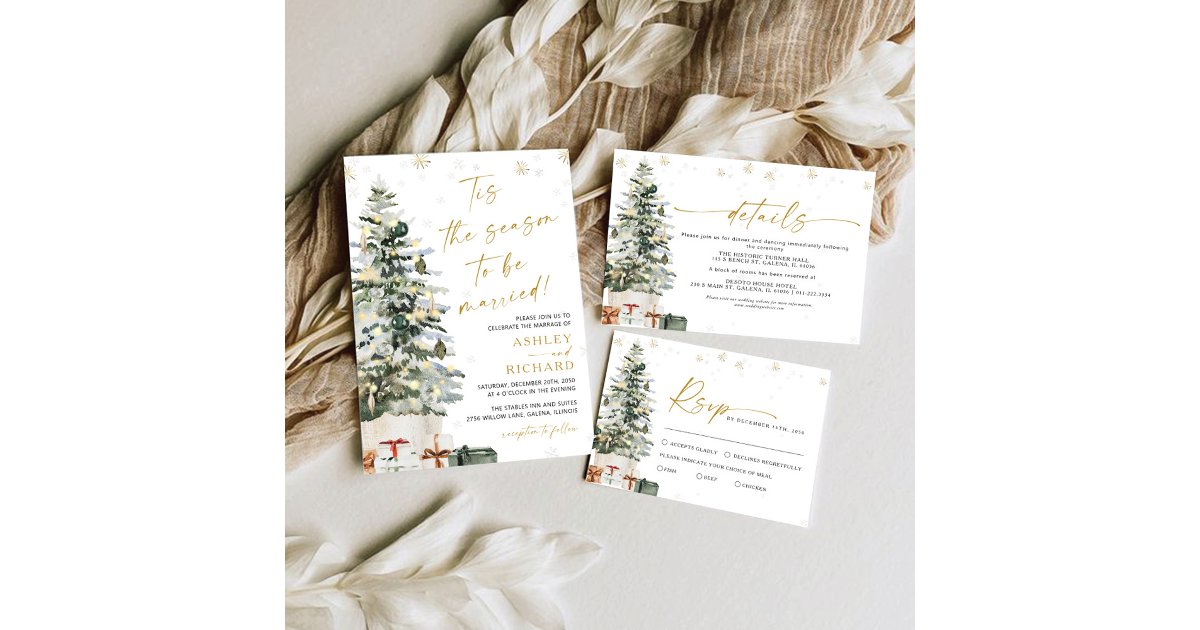 Pine Tree Christmas Wedding Invitation | Zazzle